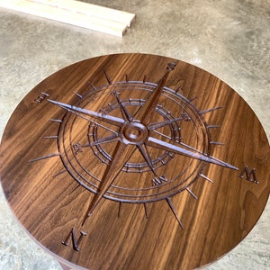 Walnut Engraved Nautical Compass End Table - Etsy