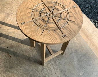 Custom Engraved Nautical Compass End Table - Etsy
