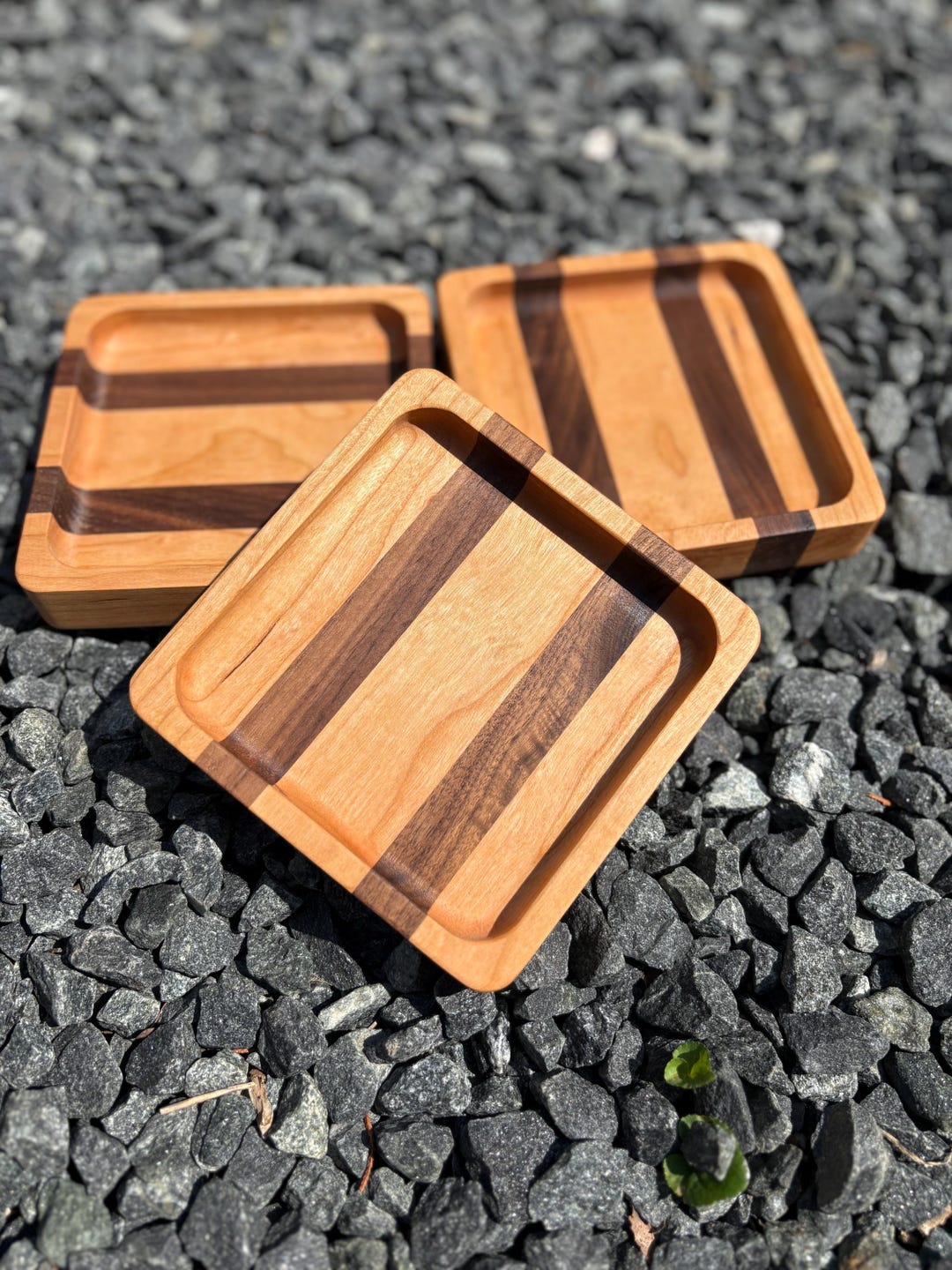 Handcrafted Set of 3 Hardwood Catch-all Trays – Black Walnut & Cherry ...