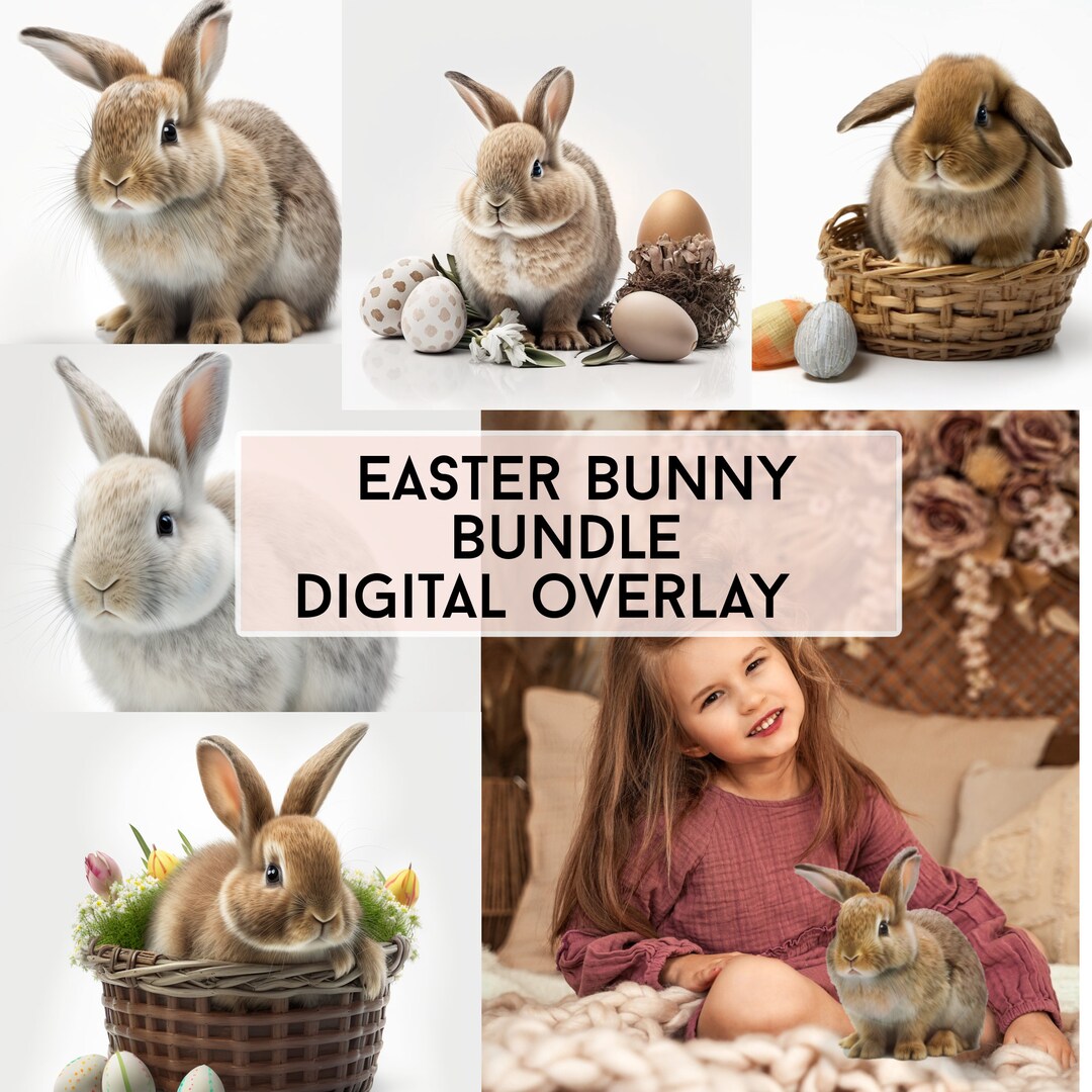 5 EASTER BUNNY Digital Overlay BUNDLE, Kids Photography Digital ...