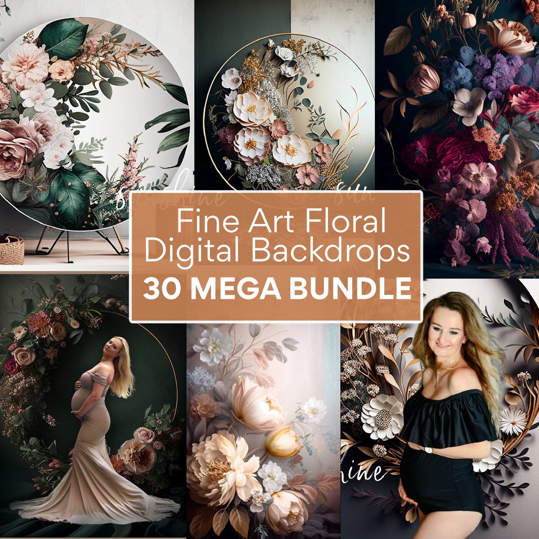 30 MEGA PACK Fine Art Floral Ring Digital Backdrops BUNDLE, Elegant ...