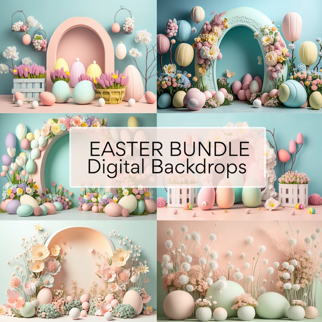 6 EASTER Floral Digital Backdrops BUNDLE, Cute Pastel Overlays, Easter ...