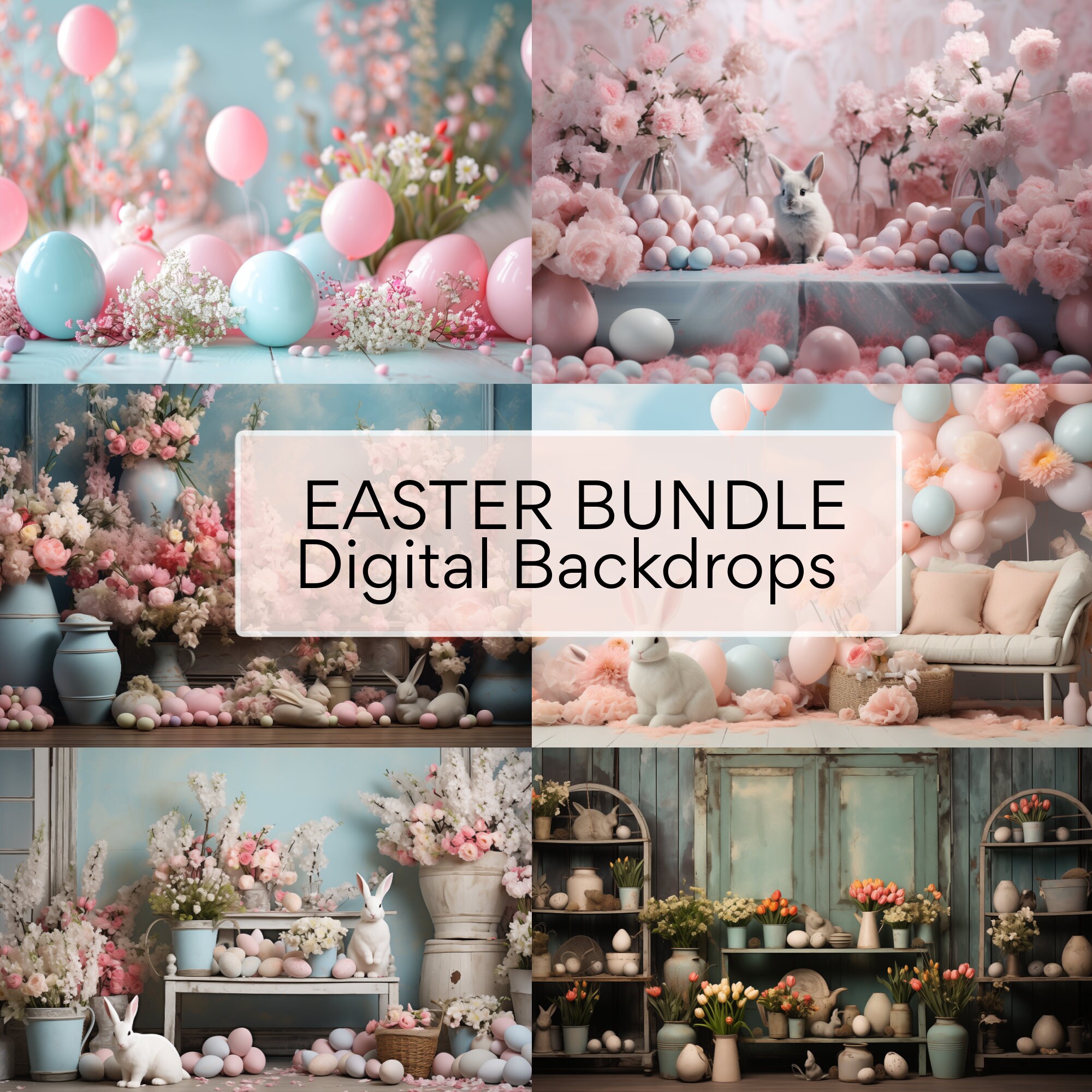 Easter Floral Digital Backdrops Bundle, Pastel Photography Backgrounds ...