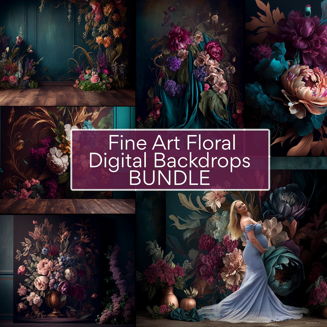 10 Fine Art Floral Digital Backdrops BUNDLE, Maternity Backdrop ...