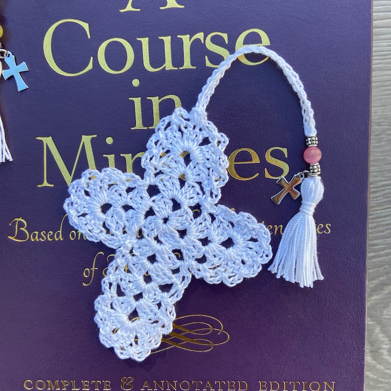 Handmade Crochet Cross Bookmark With Beads, Charm and Tassel ...