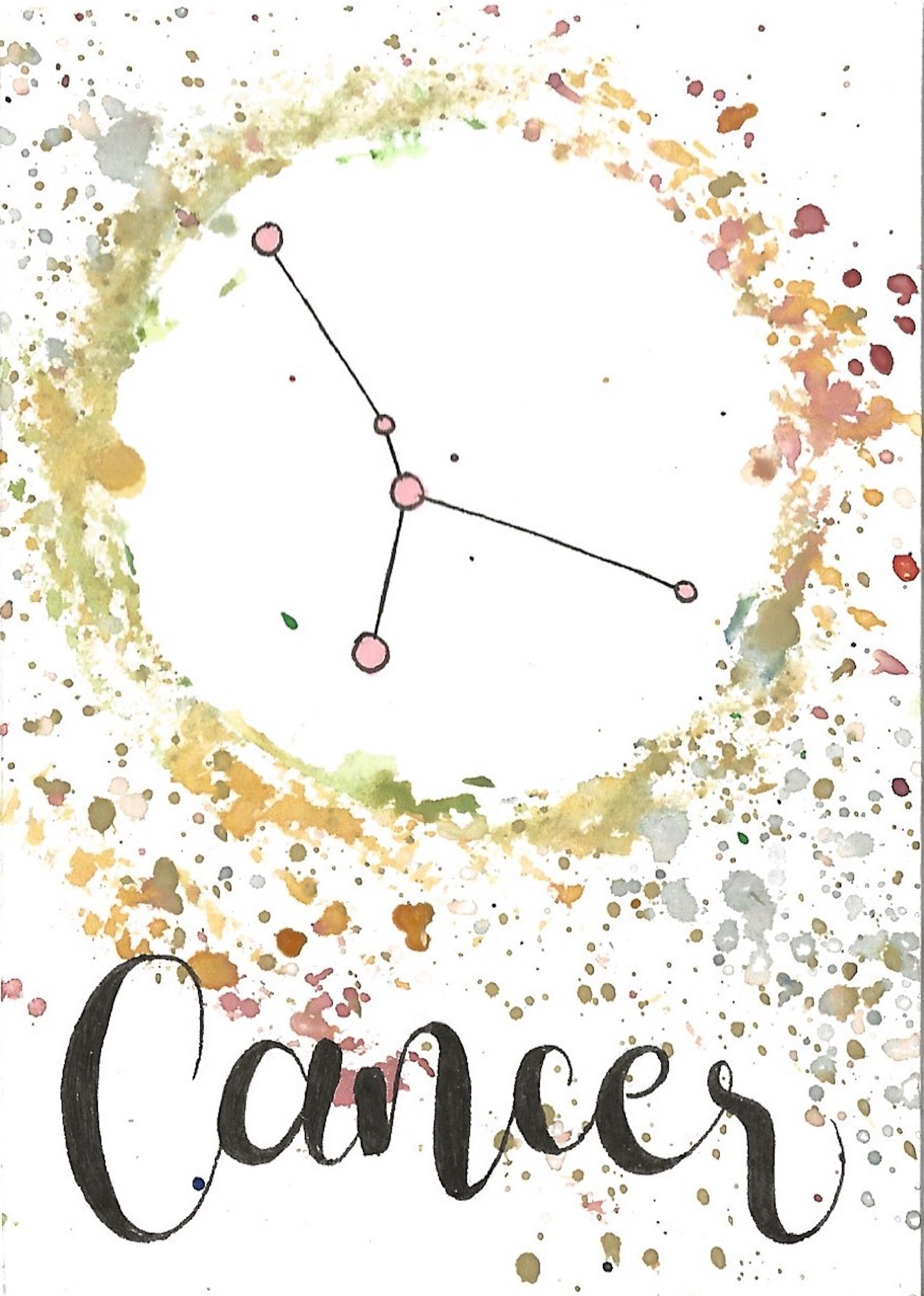 Cancer Watercolour Print, A7, A6, A5, A4 Zodiac Sign Print - Etsy UK