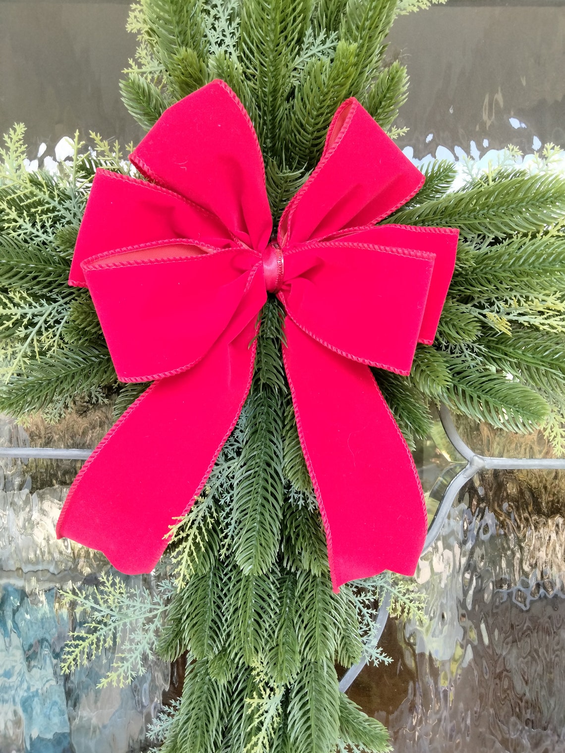 Christmas Cross Wreath, Evergreen Pine, Red Velvet Bow - Etsy