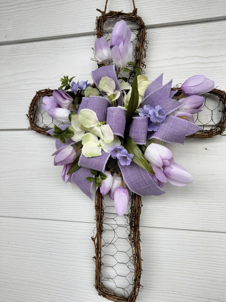 Spring/summer Cross Wreath, Cross Wreath, Floral Cross Wreath ...