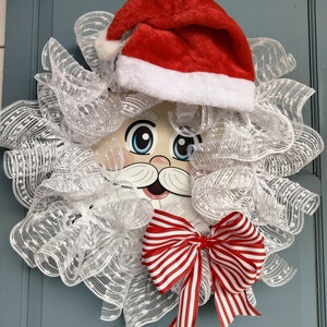 Santa Claus Wreath, Snowball Mesh, Holiday Door Decor - Etsy