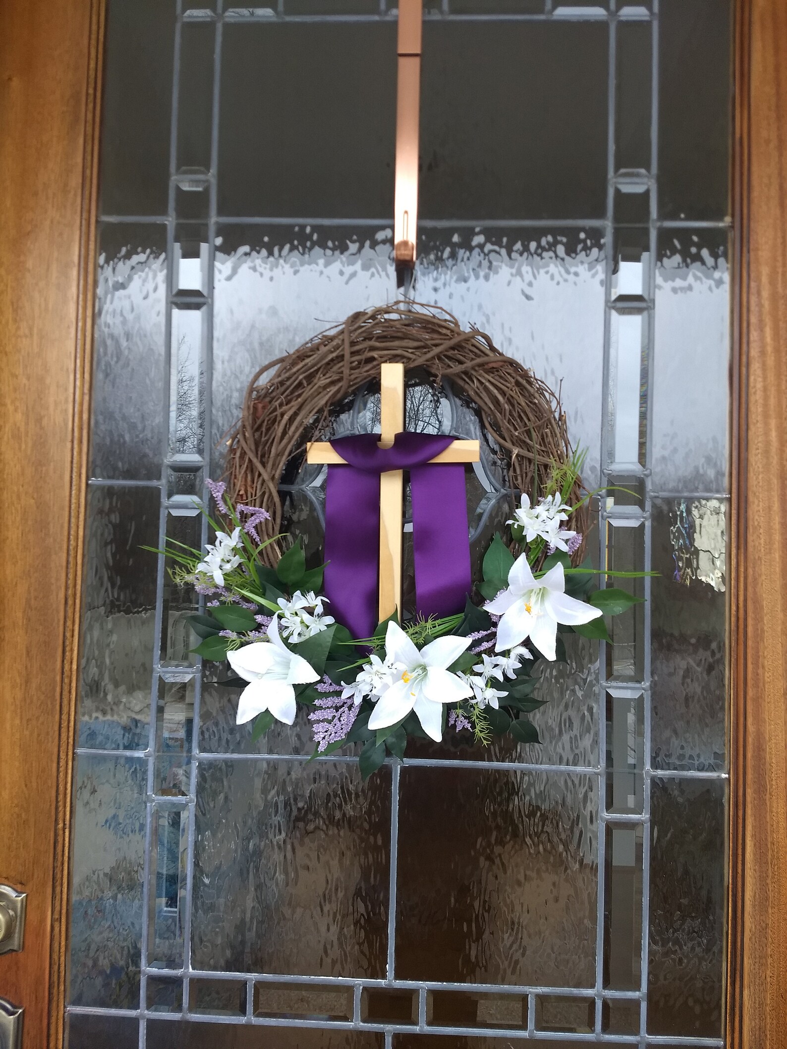 Easter Wreath With Cross and Easter Lilies, Draped Cross Wreath, Cross ...