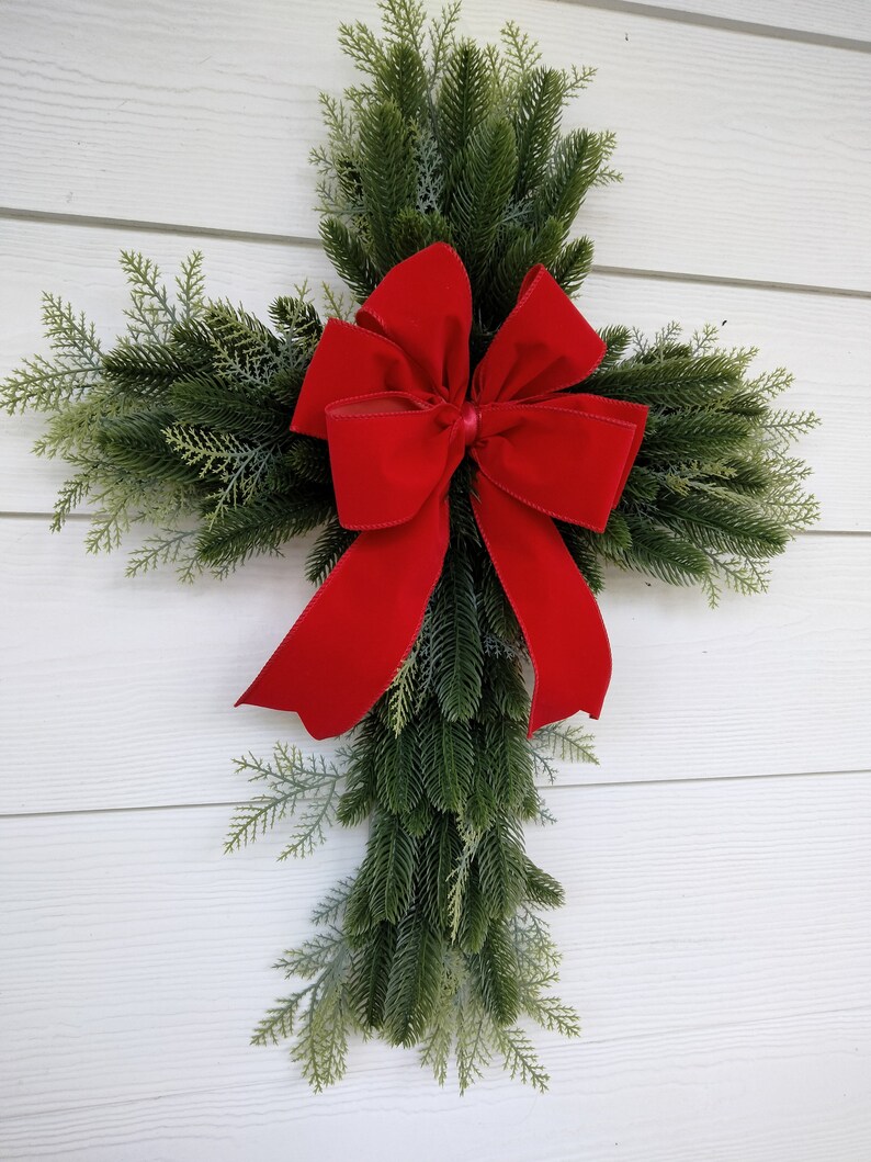 Christmas Cross Wreath, Cross Wreath, Evergreen Cross Wreath, Religious ...