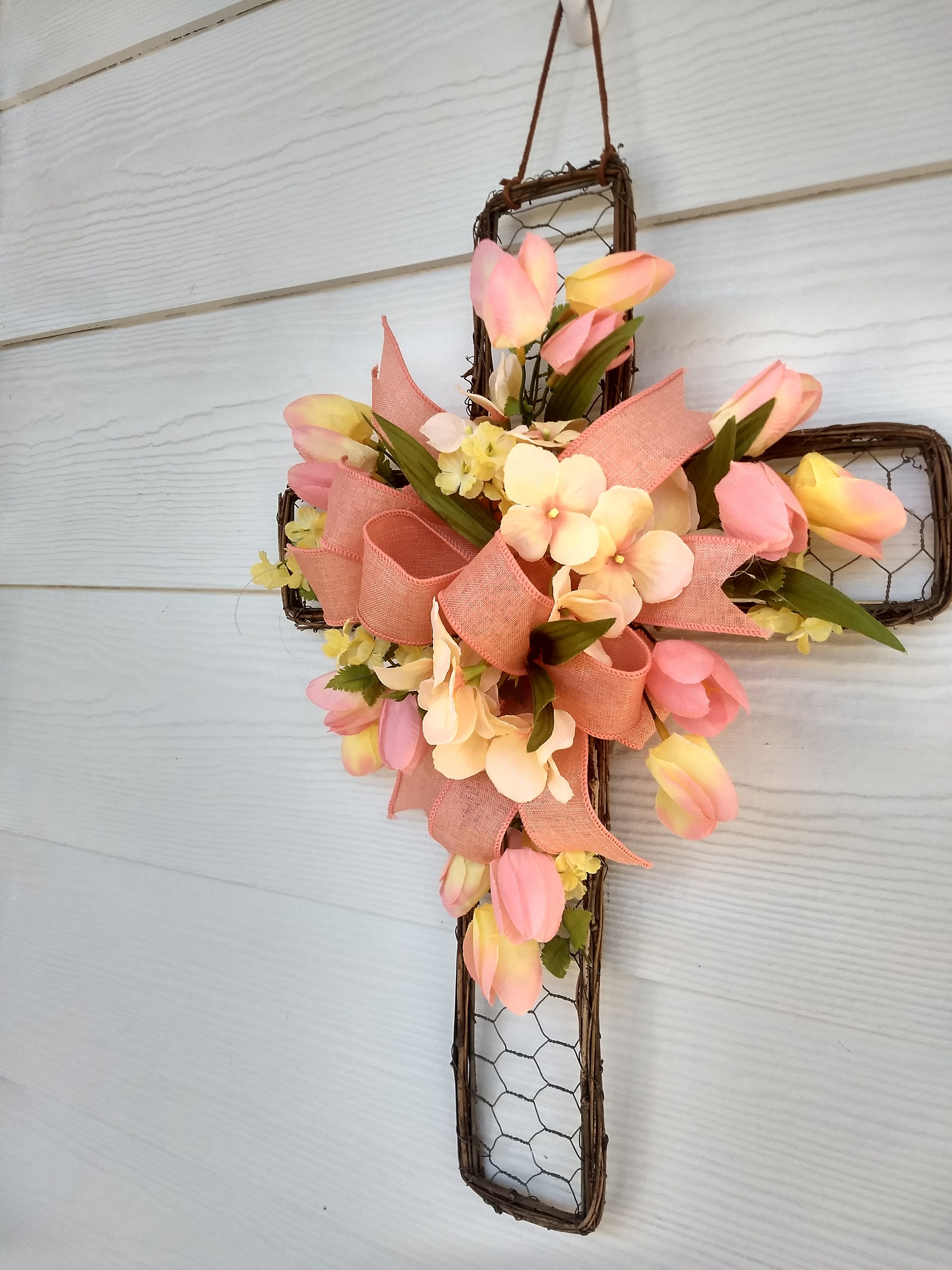Spring/summer Cross Wreath Cross Wreath Floral Cross Wreath - Etsy