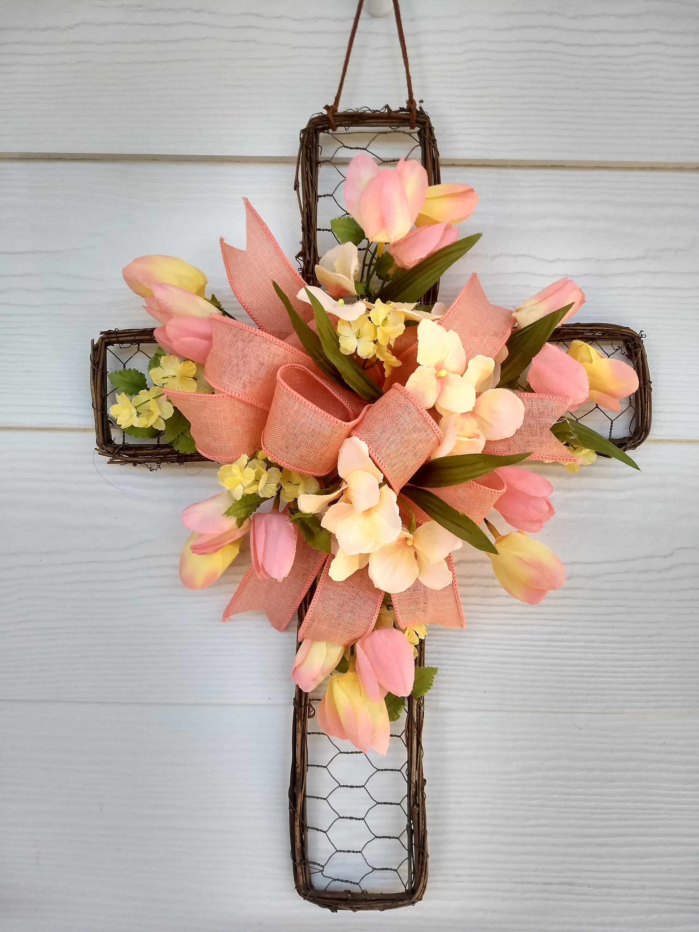 Spring/summer Cross Wreath Cross Wreath Floral Cross Wreath - Etsy