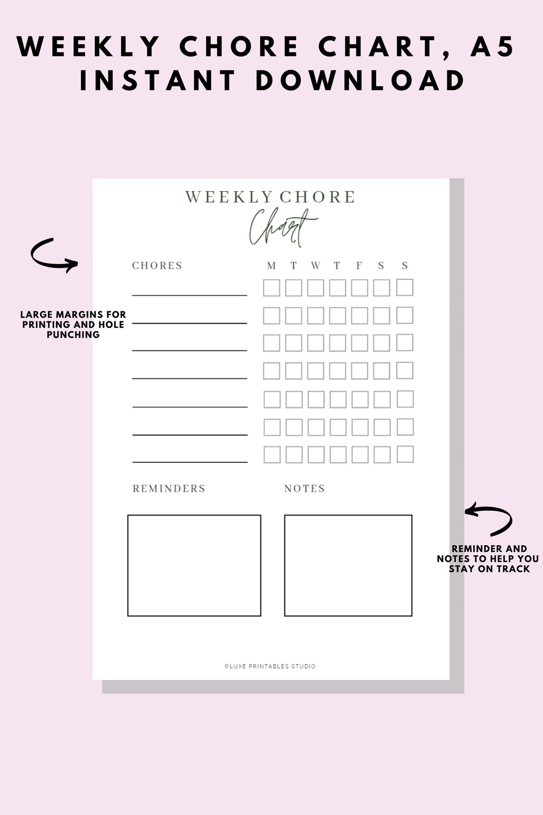 A5 Weekly Printable Chore Chart, Family Chore Chart, Weekly Chore Chart ...