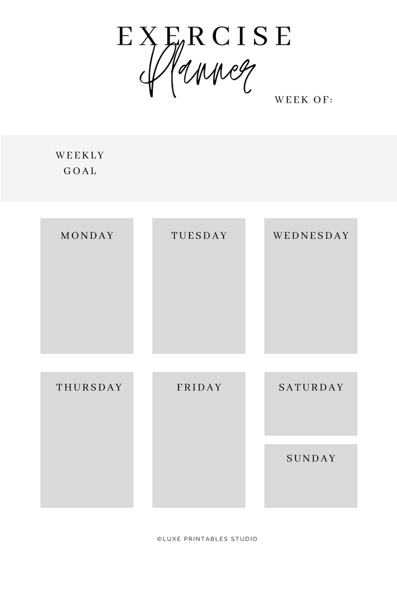 A5 Weekly Exercise Planner, Printable Planner, Planner Inserts, Workout ...