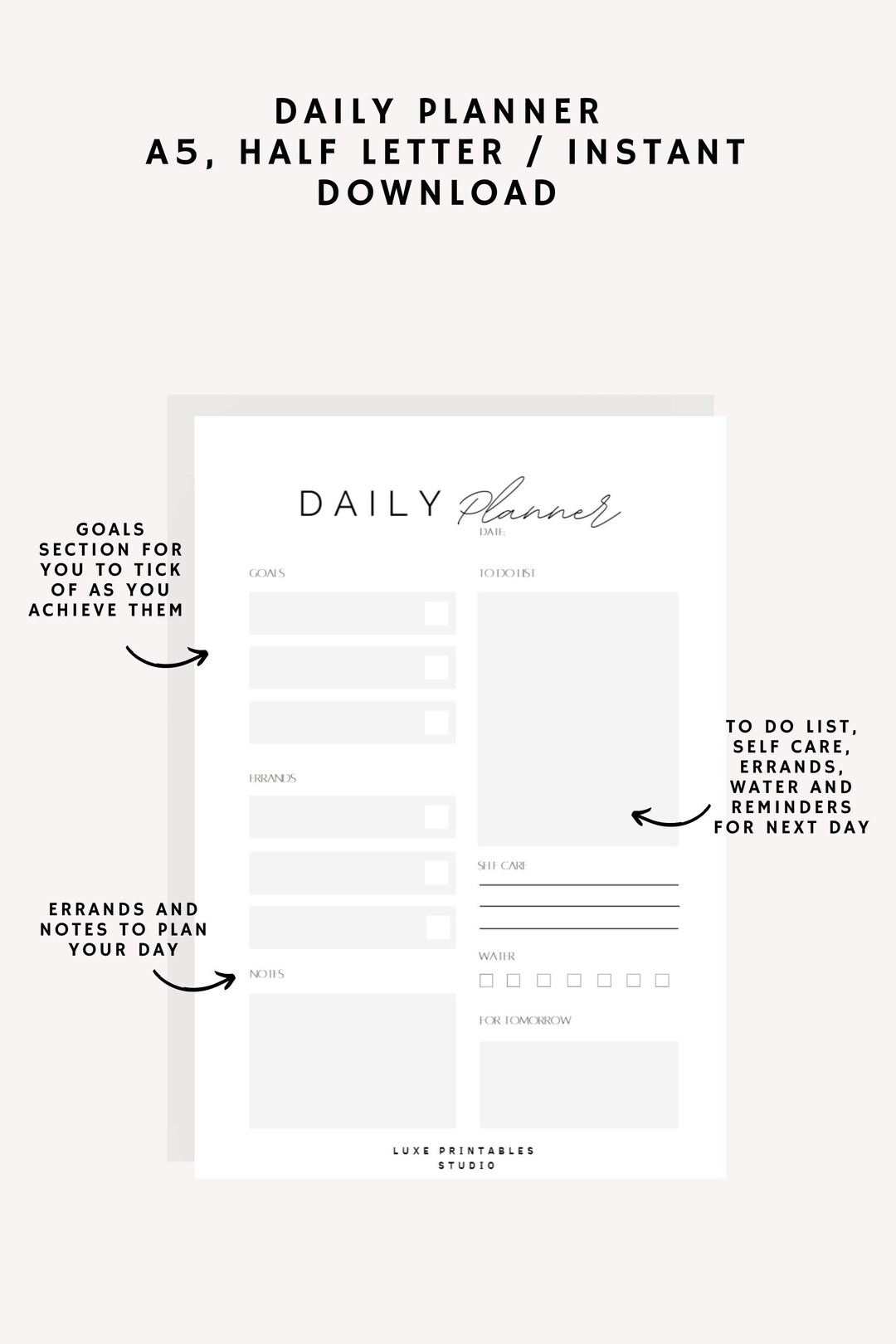 Daily Planner Printable, Daily to Do List, Day Planner for Work ...