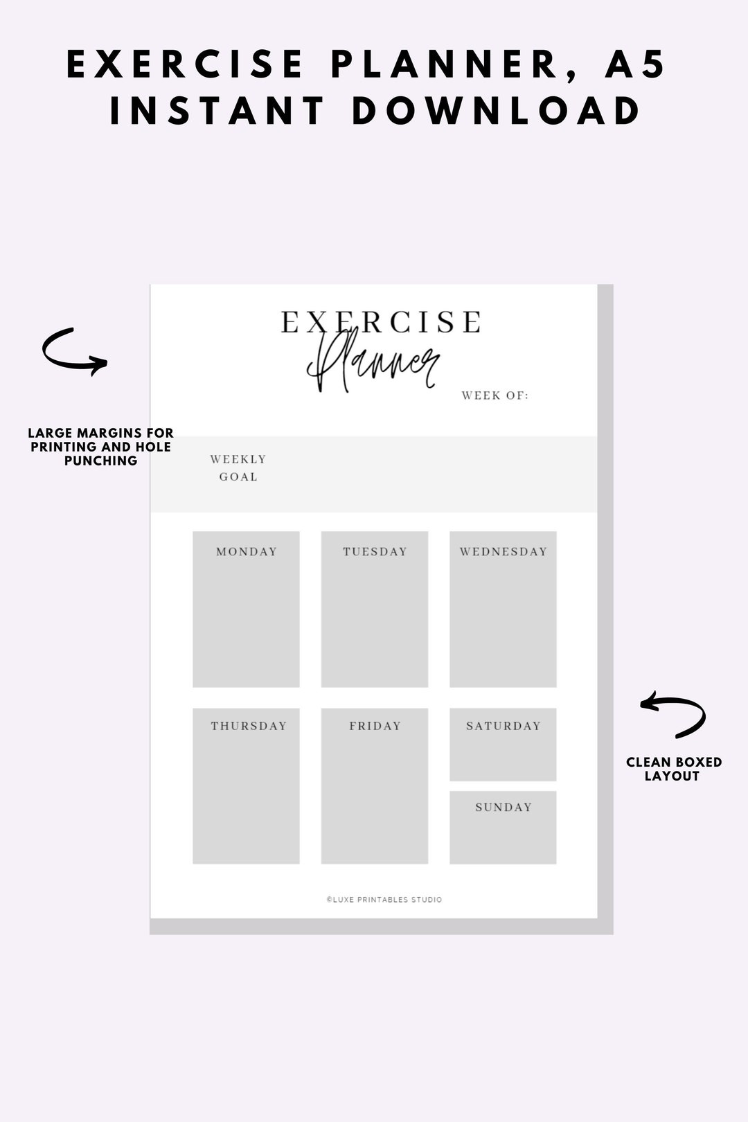 A5 Weekly Exercise Planner, Printable Planner, Planner Inserts, Workout ...