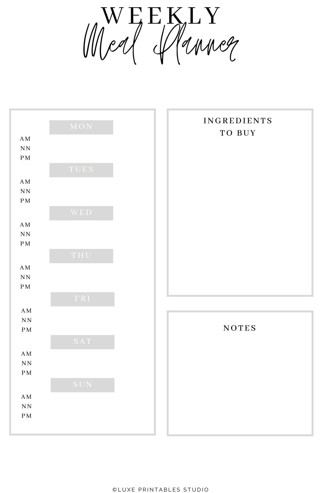 Printable Weekly Meal Planner, Shopping, Groceries and Food List, A5 ...