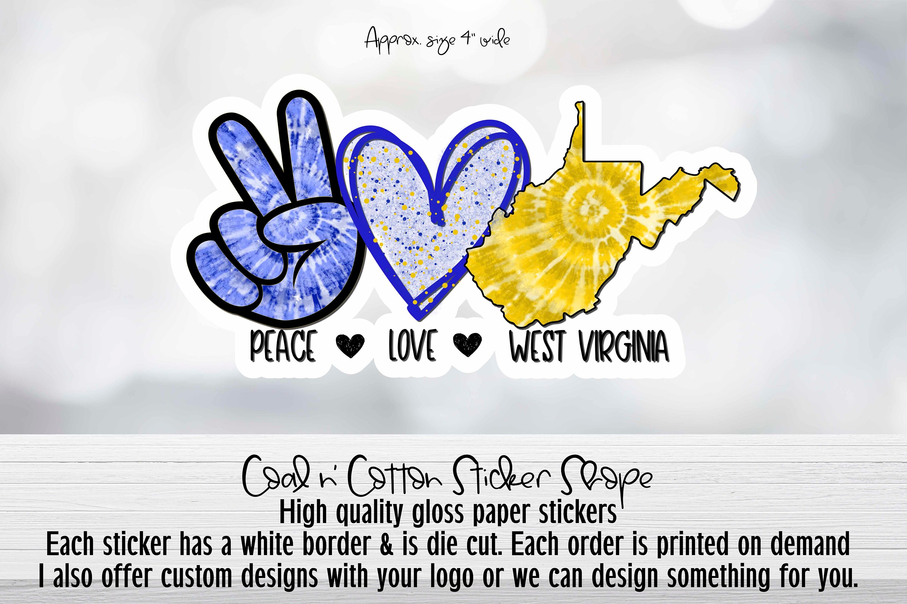 2 Sheets - Per Sheet 4 Peace Love and West Virginia Themed Sticker ...