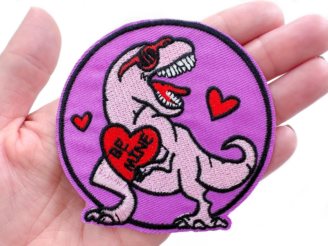 Be Mine Dinosaur Embroidered Iron-on Patch | Dinosaur Patch | Dino Gift ...