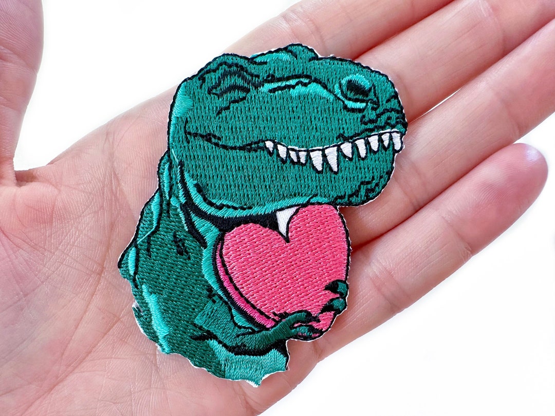 Dinosaur With Heart Embroidered Iron-on Patch | T-rex Patch | T-rex With Heart | T-rex Gift ...