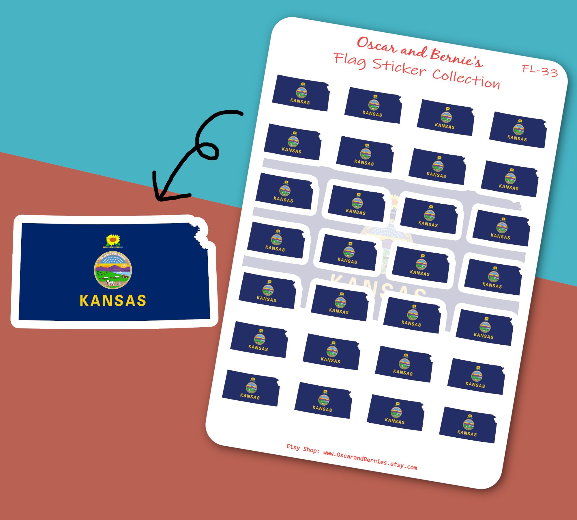 Kansas Map-shaped Flag Sticker Sheet Kansas Flag Envelope, Journal 28 ...