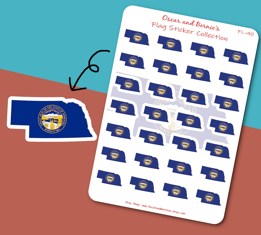 Nebraska Map-shaped Flag Sticker Sheet | Nebraska Flag | Envelope ...