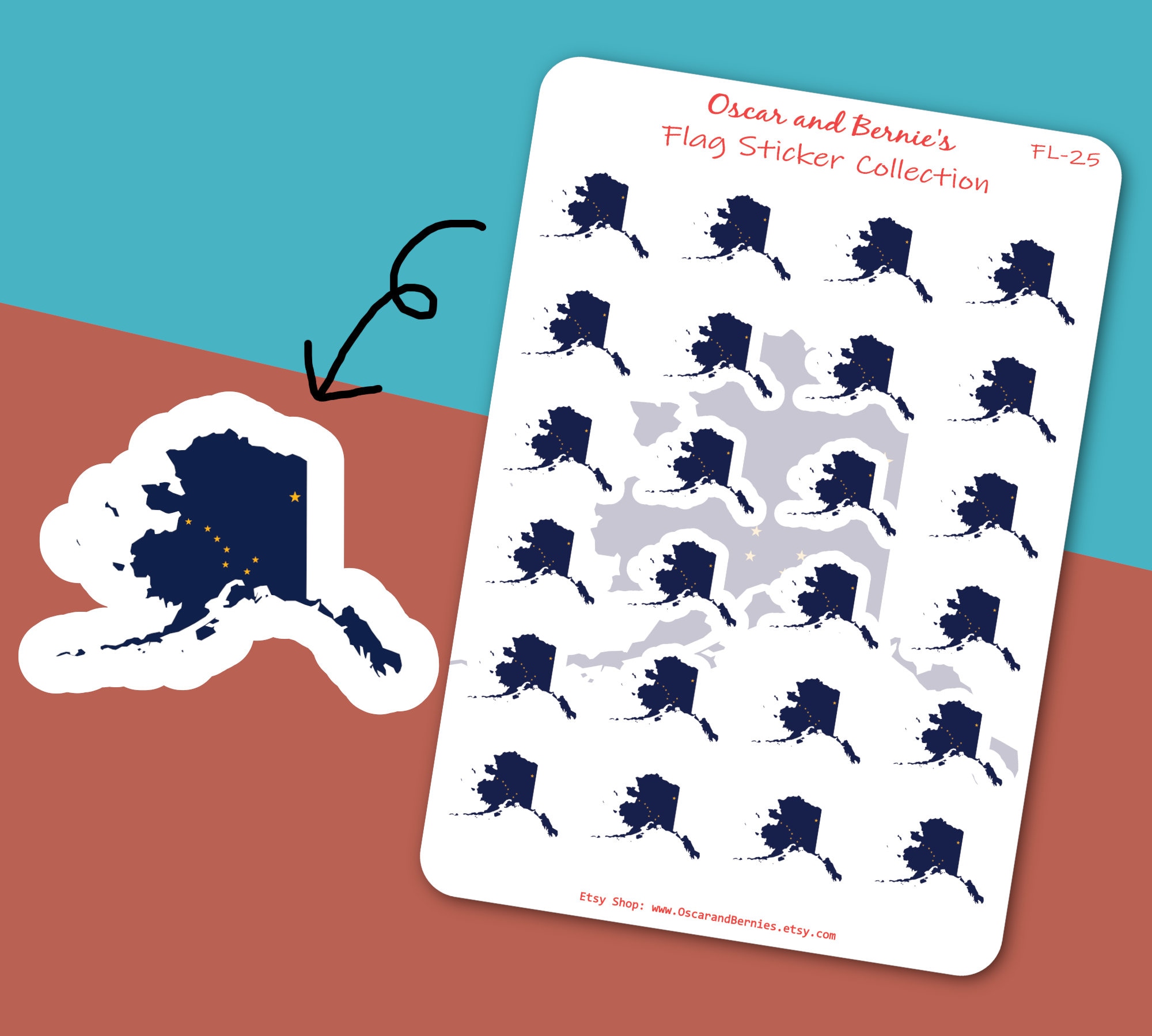 Alaska Map-shaped Flag Sticker Sheet Alaska Flag Envelope Journal 24 ...