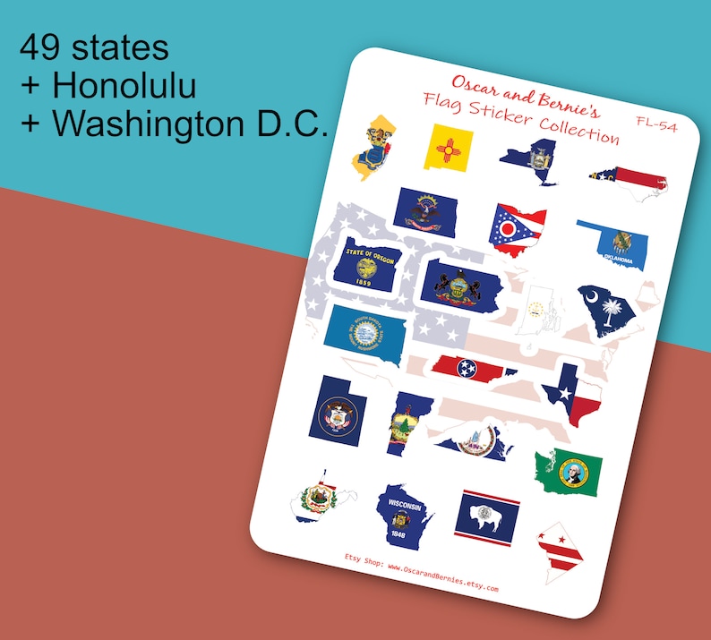 U.S. State Flag Stickers: Map-shaped Glossy Decals (51 Stickers) - Etsy