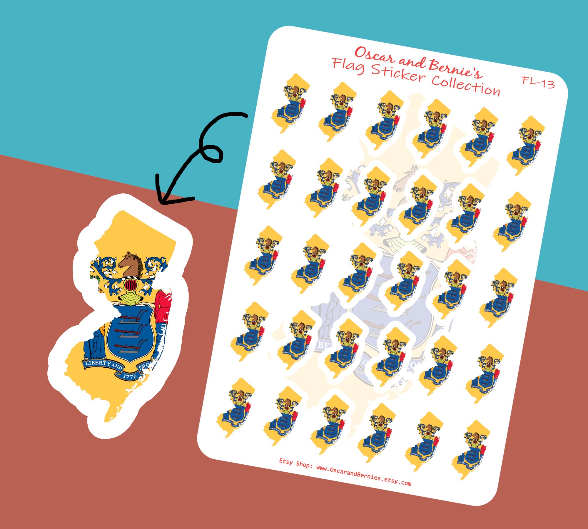 New Jersey Map-shaped Flag Sticker Sheet Envelope & Journal 30 ...