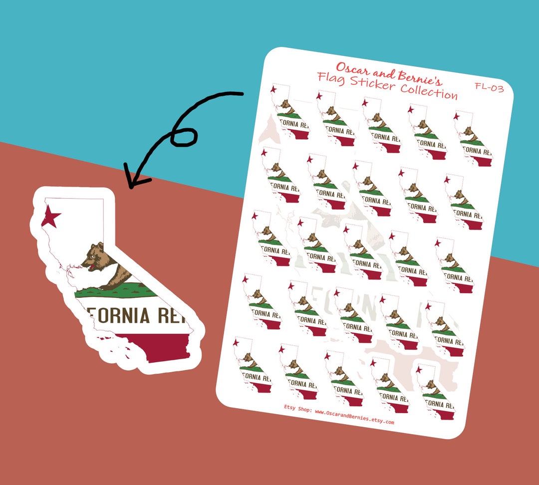 California Map-shaped Flag Sticker Sheet | California Flag Stickers ...