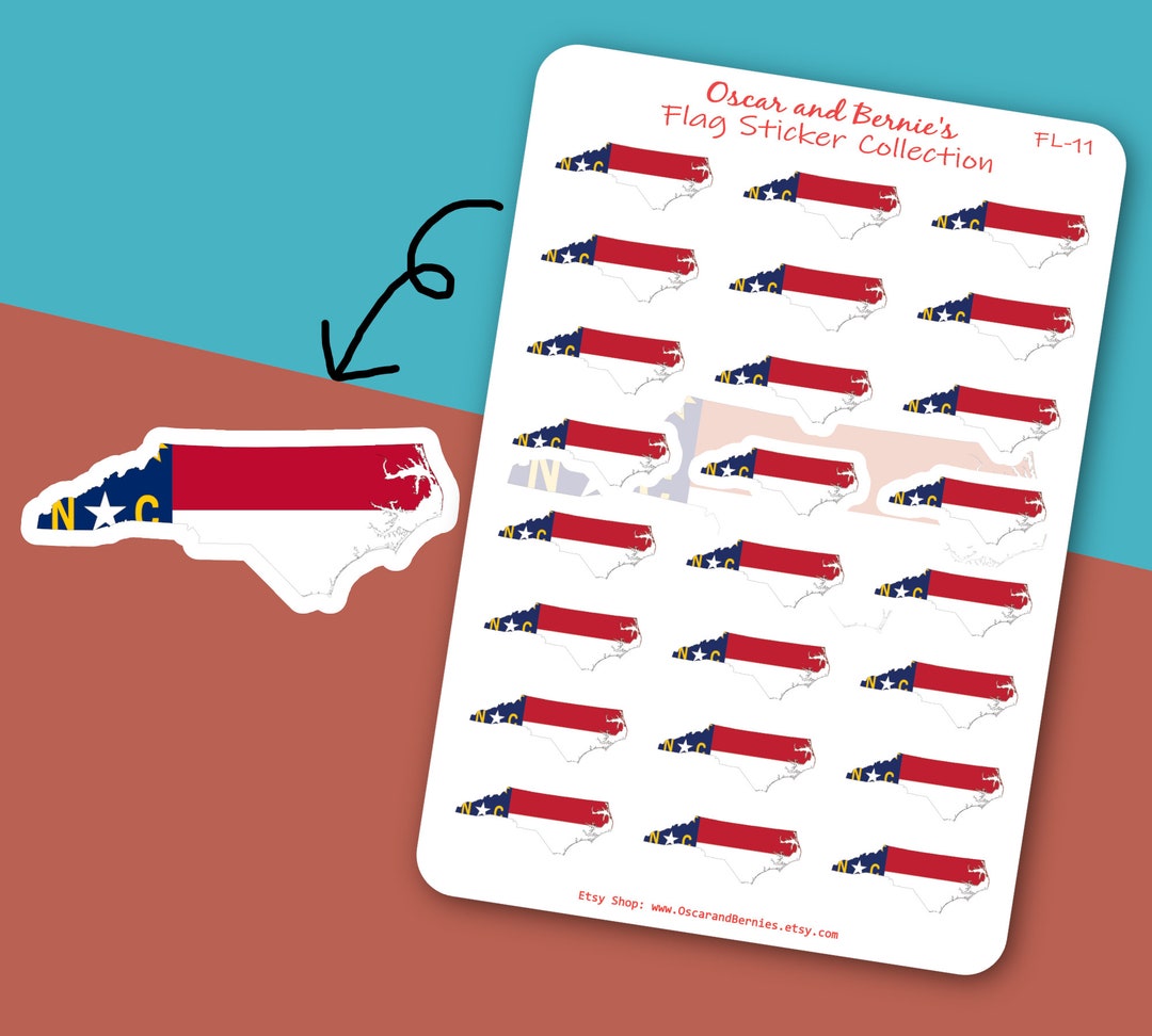 North Carolina Map-shaped Flag Sticker Sheet | North Carolina Flag ...