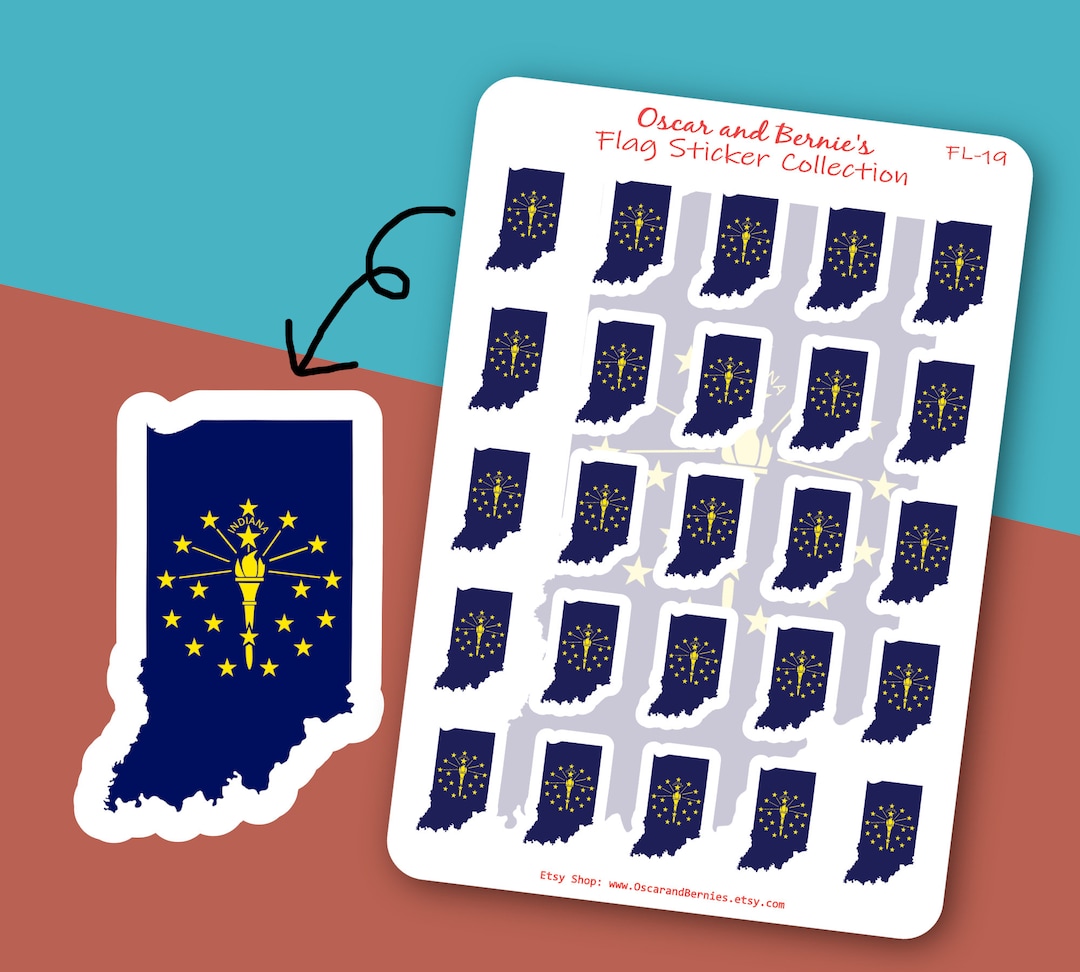 Indiana Map-shaped Flag Sticker Sheet | Envelope & Journal | 25 ...