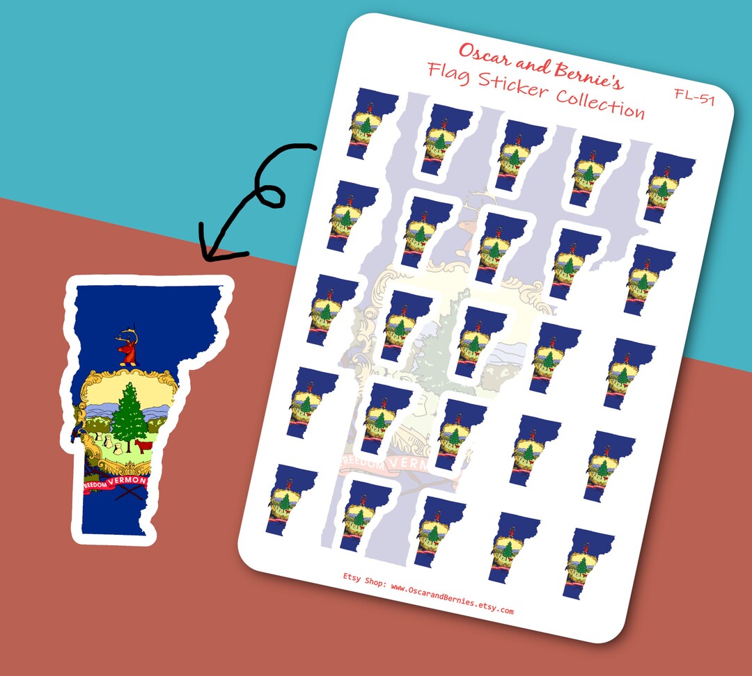 Vermont Map-shaped Flag Sticker Sheet | Vermont Flag | Envelope ...
