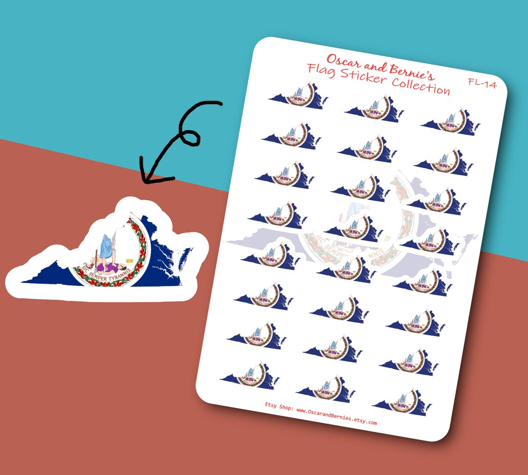 Virginia Map-shaped Flag Sticker Sheet | Envelope & Journal | 24 ...