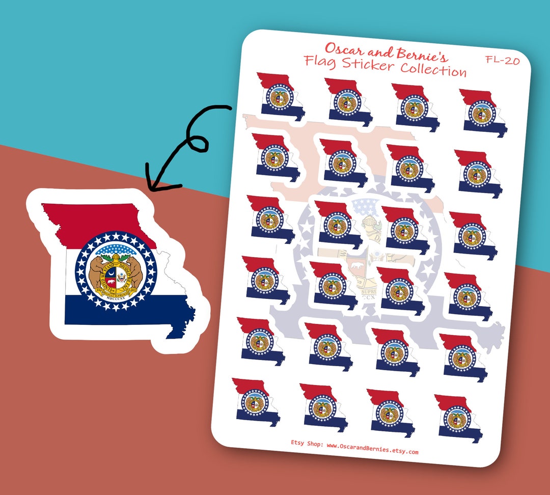 Missouri Map-shaped Flag Sticker Sheet | Envelope & Journal | 24 ...