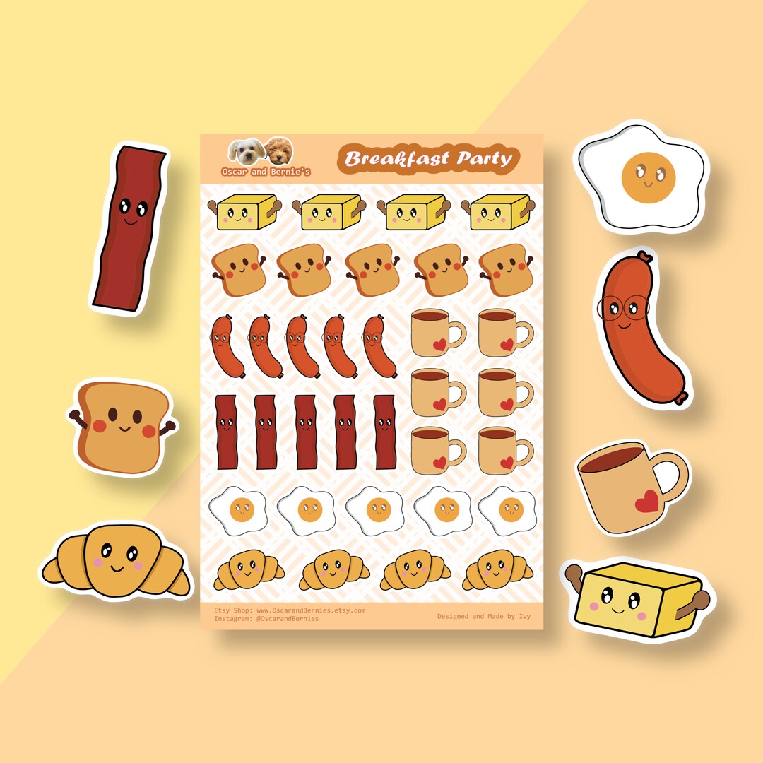 Cute Breakfast Food Sticker Sheet | Journal Stickers | Scrapbook ...