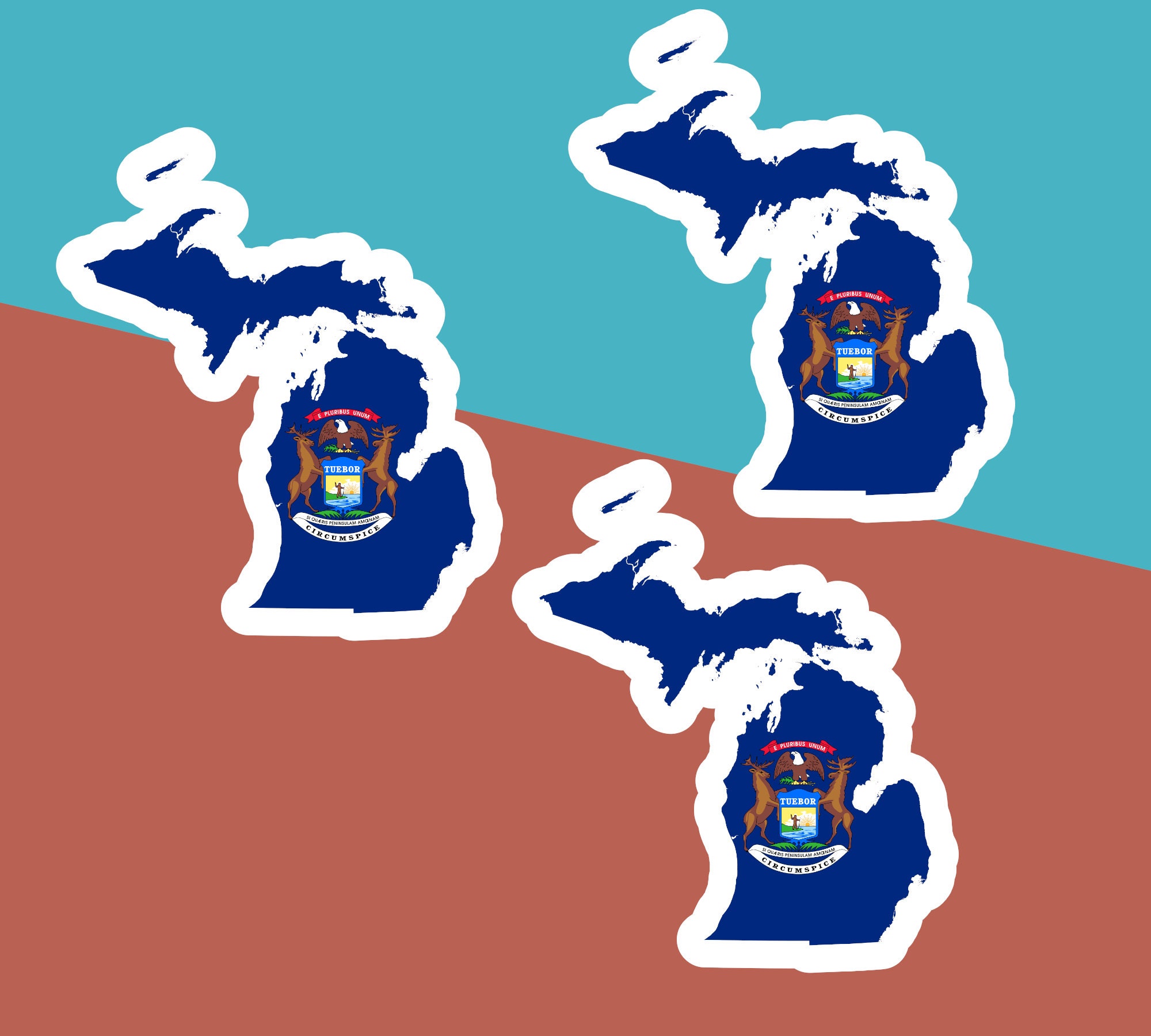 Michigan Map-shaped Flag Sticker Sheet Envelope & Journal 25 Individual ...