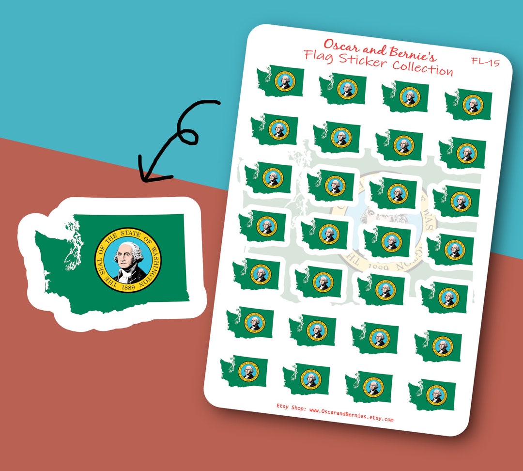 Washington Map-shaped Flag Sticker Sheet | Envelope & Journal | 28 ...