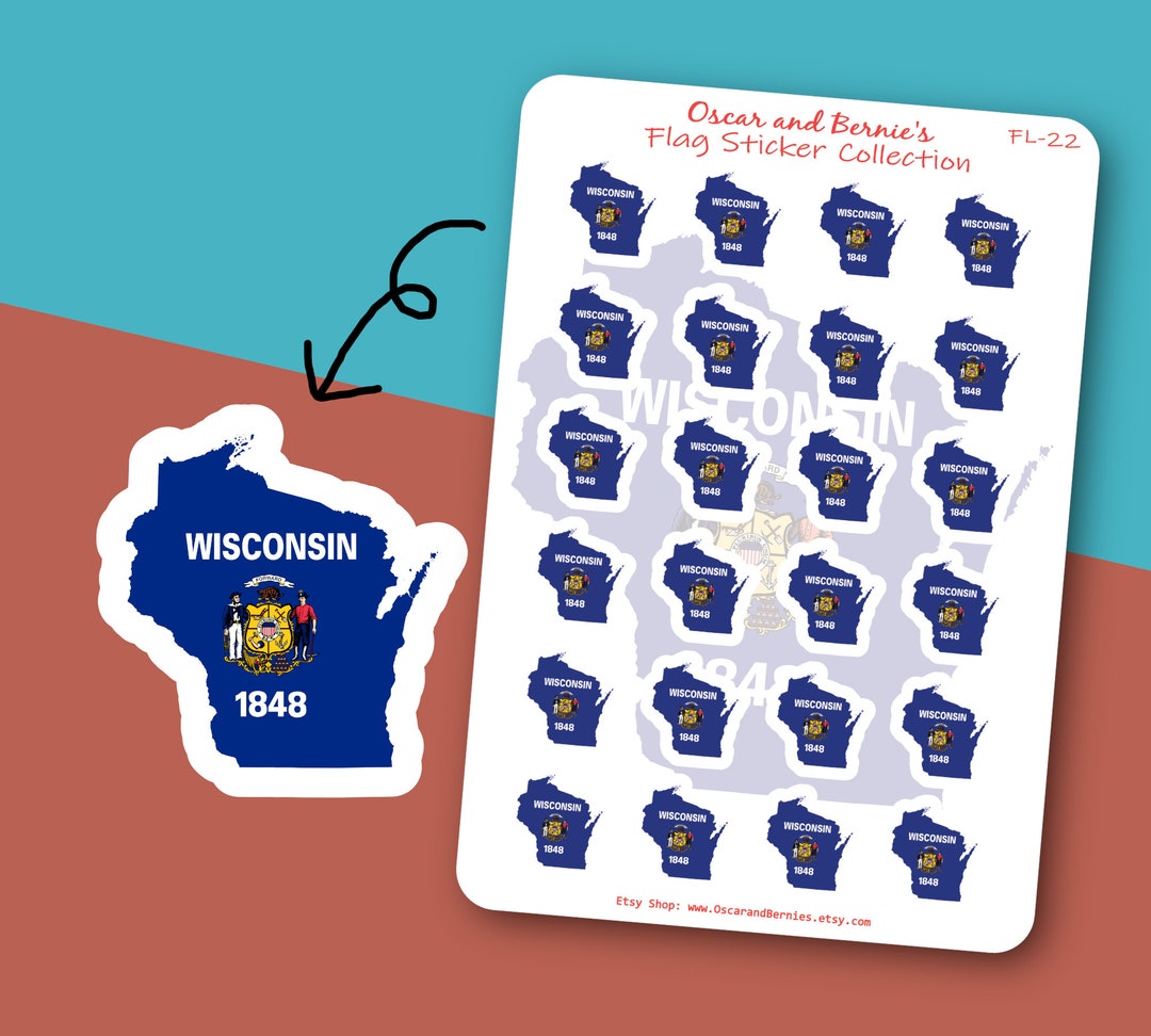 Wisconsin Map-shaped Flag Sticker Sheet | Envelope & Journal | 24 ...