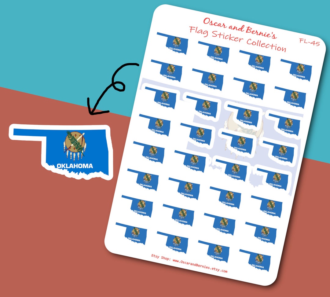 Oklahoma Map-shaped Flag Sticker Sheet | Oklahoma Flag | Envelope ...