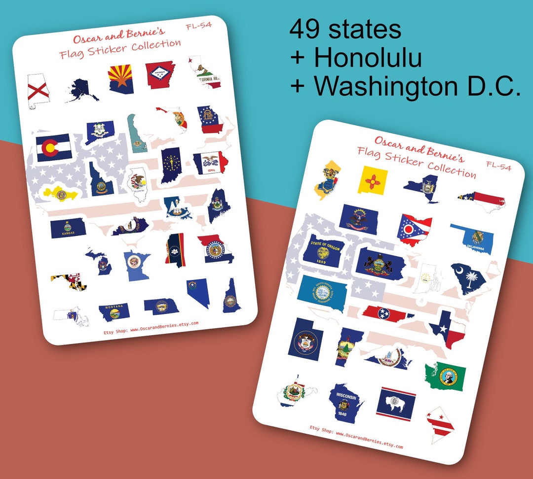 U.S. State Flag Stickers: Map-shaped Glossy Decals (51 Stickers) - Etsy