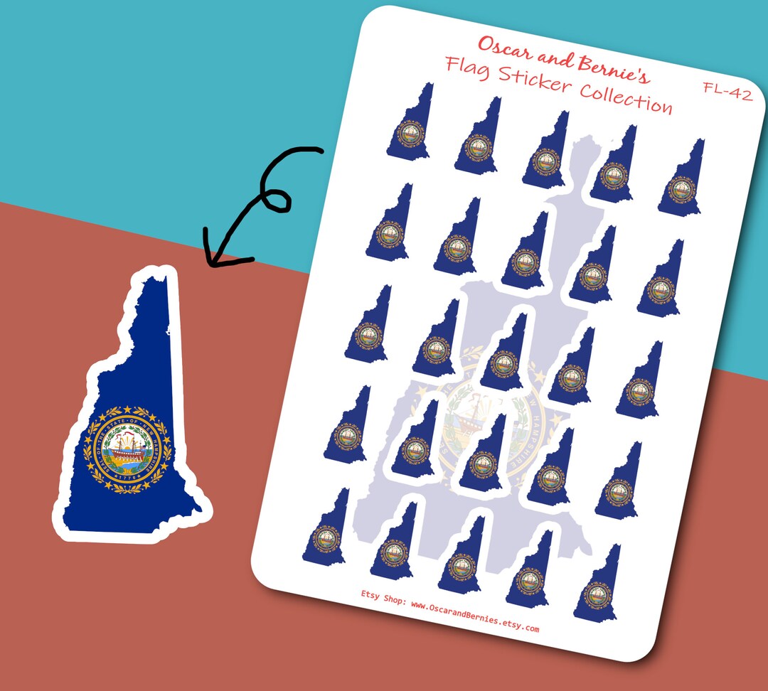 New Hampshire Map-shaped Flag Sticker Sheet | New Hampshire Flag ...