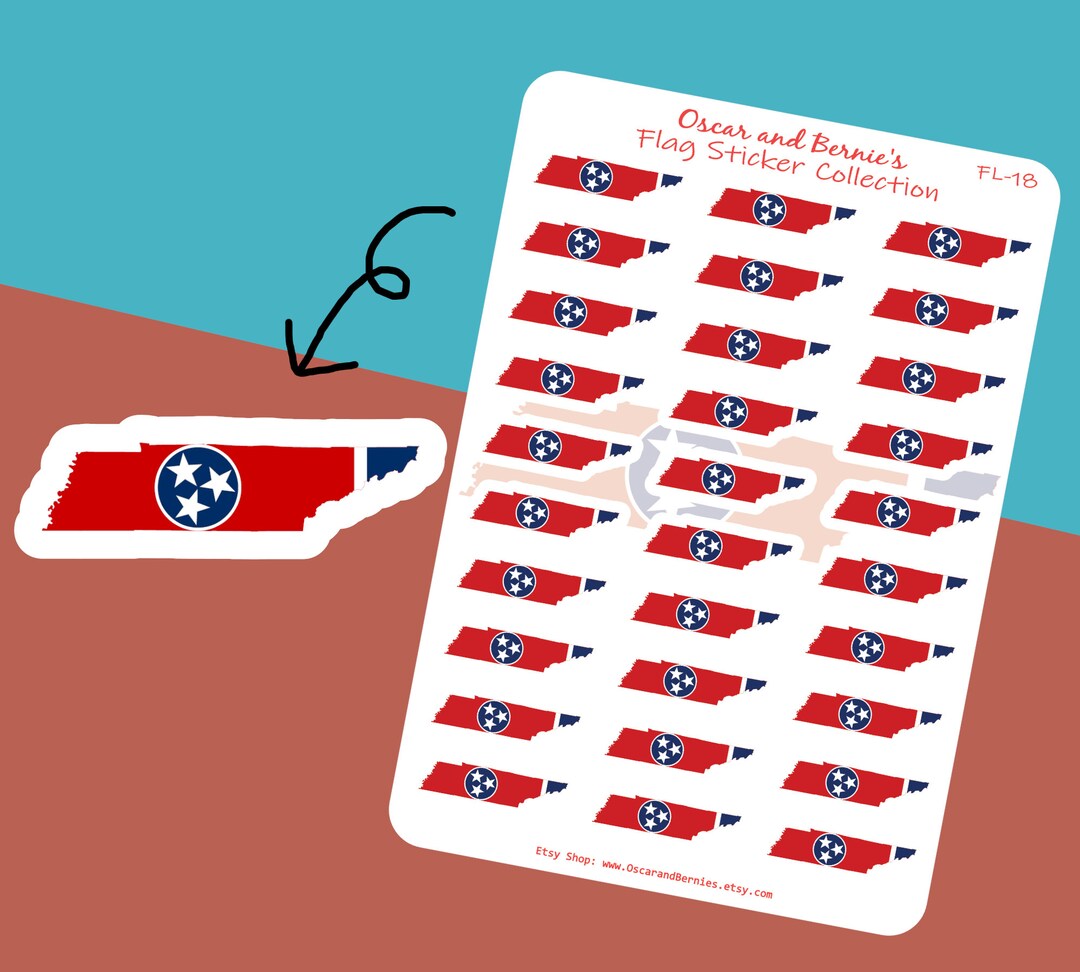 Tennessee Map-shaped Flag Sticker Sheet | Envelope & Journal | 30 ...