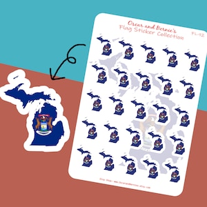 Michigan Map-shaped Flag Sticker Sheet | Envelope & Journal | 25 ...