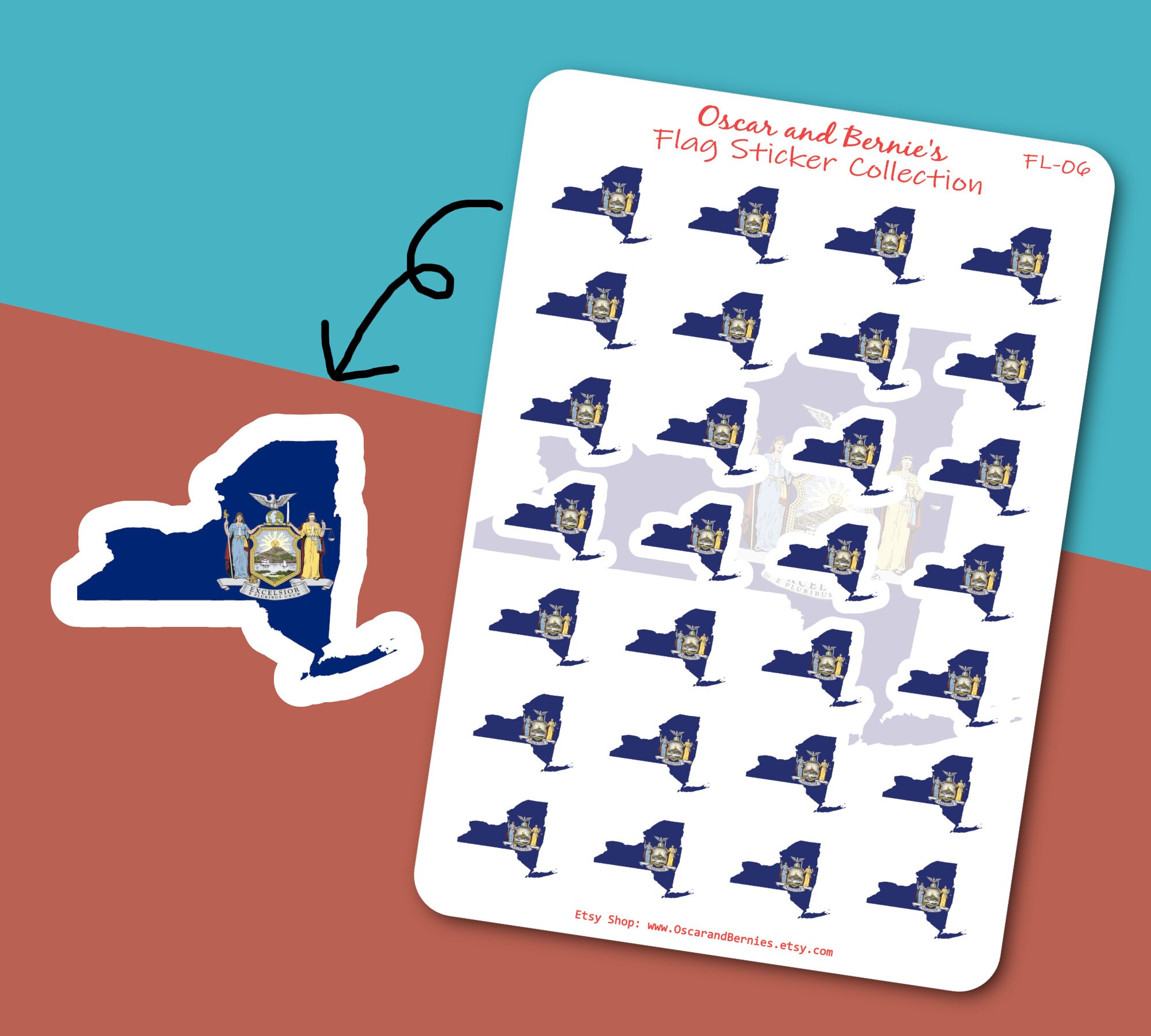 New York Map-shaped Flag Sticker Sheet | New York Flag Stickers ...