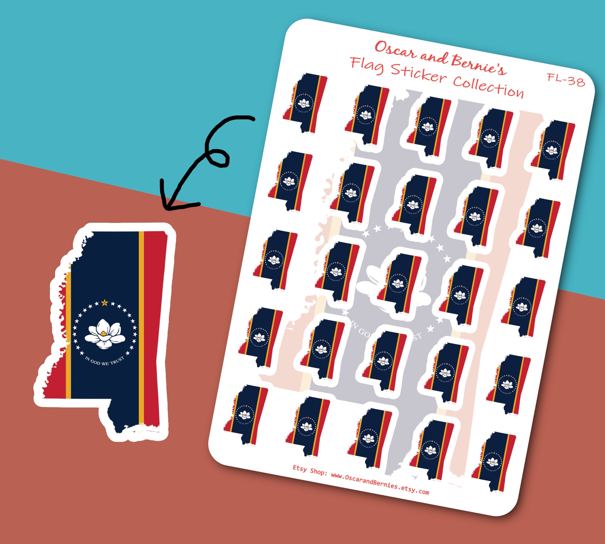 Mississippi Map-shaped Flag Sticker Sheet Mississippi Flag Envelope ...