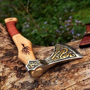 Viking Hand Forged Axe RAGNAR Tree Etching Battle Axe Scandinavian Axe ...