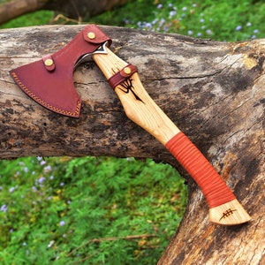 Viking Hand Forged Axe RAGNAR Tree Etching Battle Axe Scandinavian Axe ...