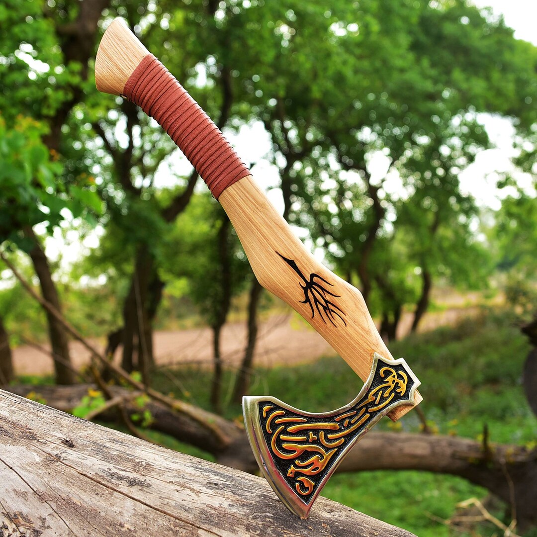 Viking Hand Forged Axe RAGNAR Tree Etching Battle Axe Scandinavian Axe ...
